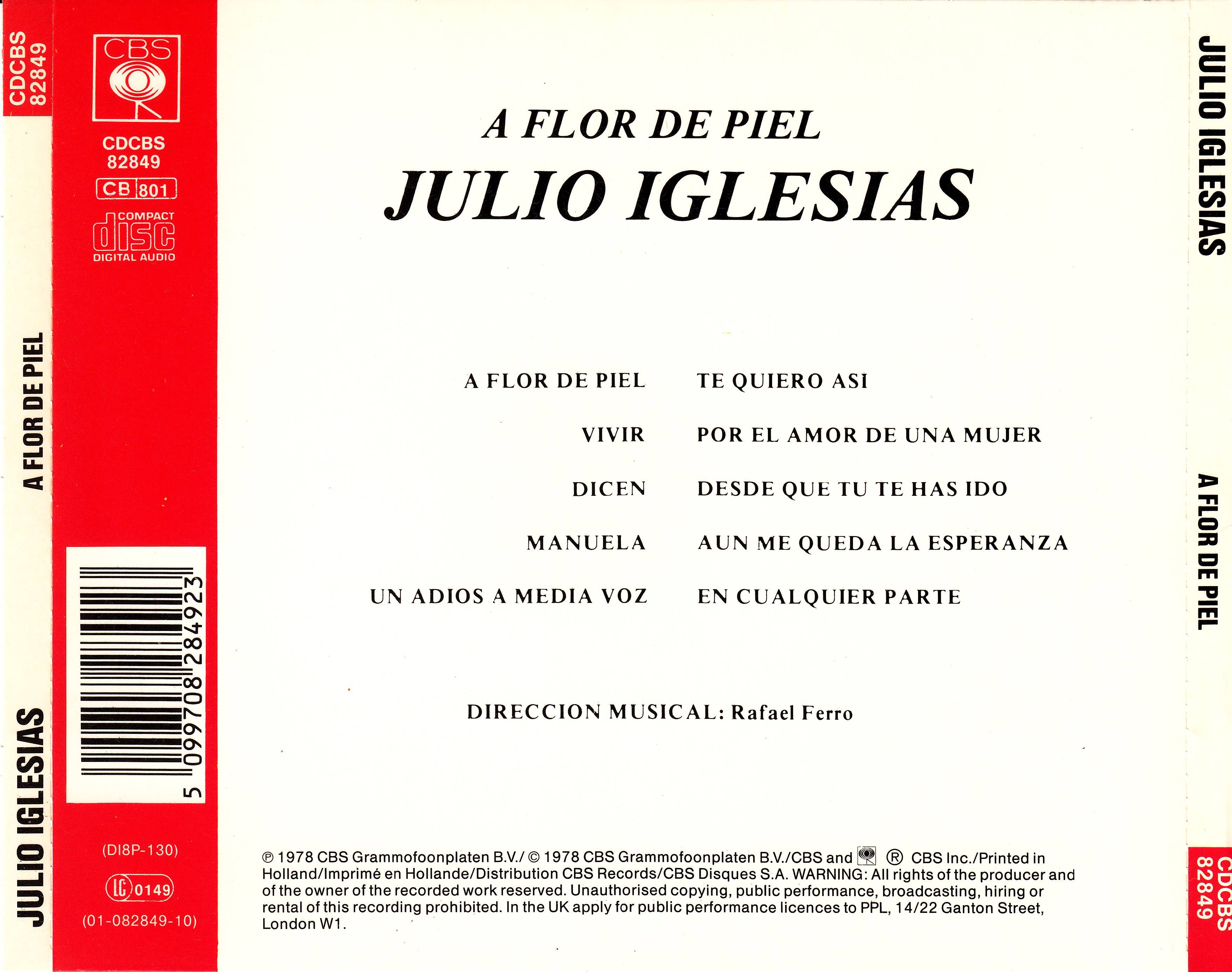 Julio Iglesias A Flor De Piel : Back | CD Covers | Cover Century | Over ...